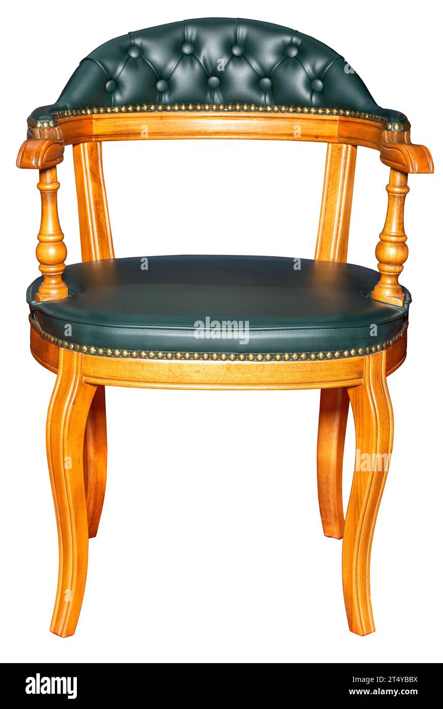Wooden chair with curved legs and soft leather seat and backrest ...