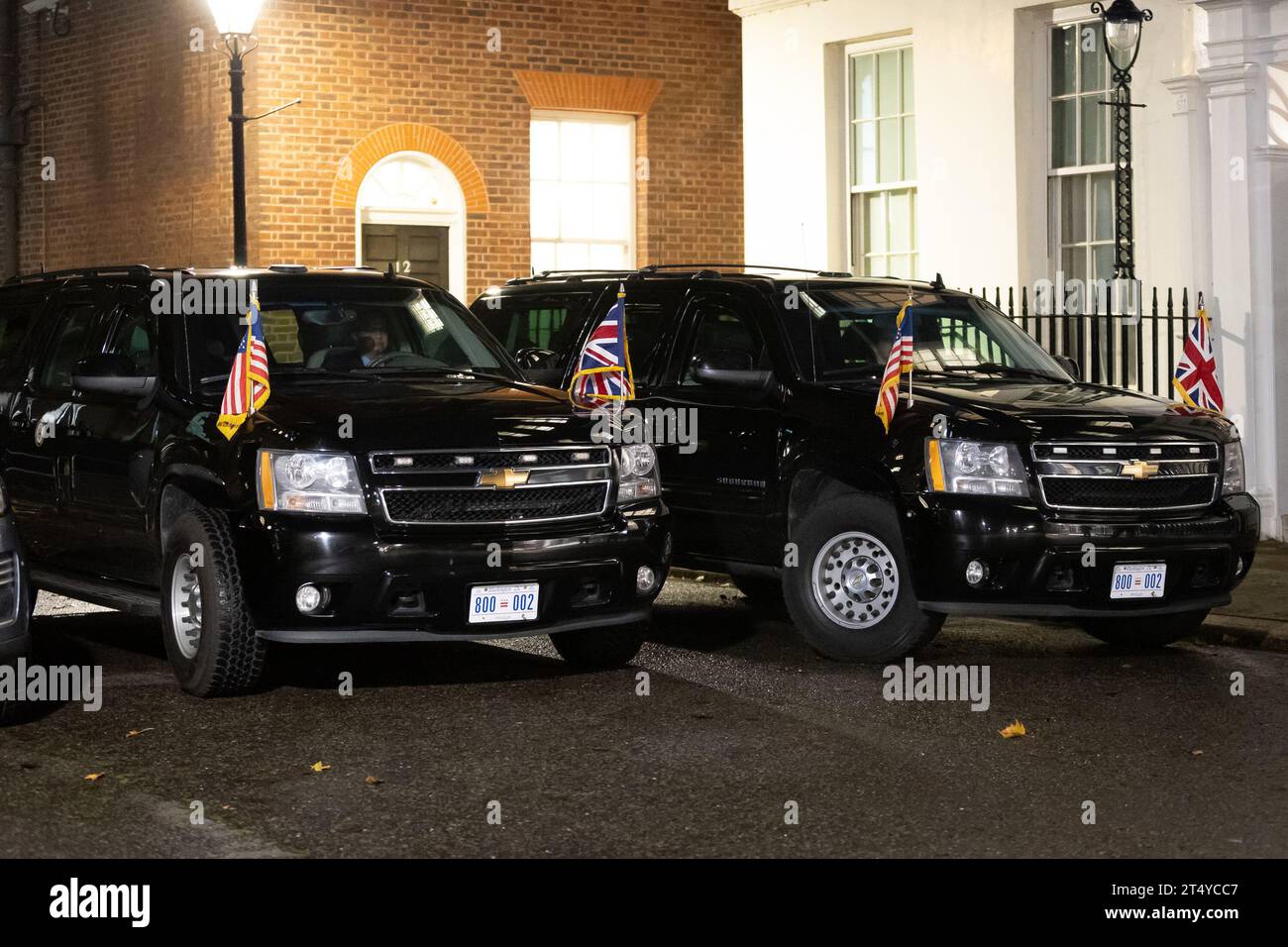 London, UK. 01st Nov, 2023. Presidential Chevrolet Suburban cars seen ...