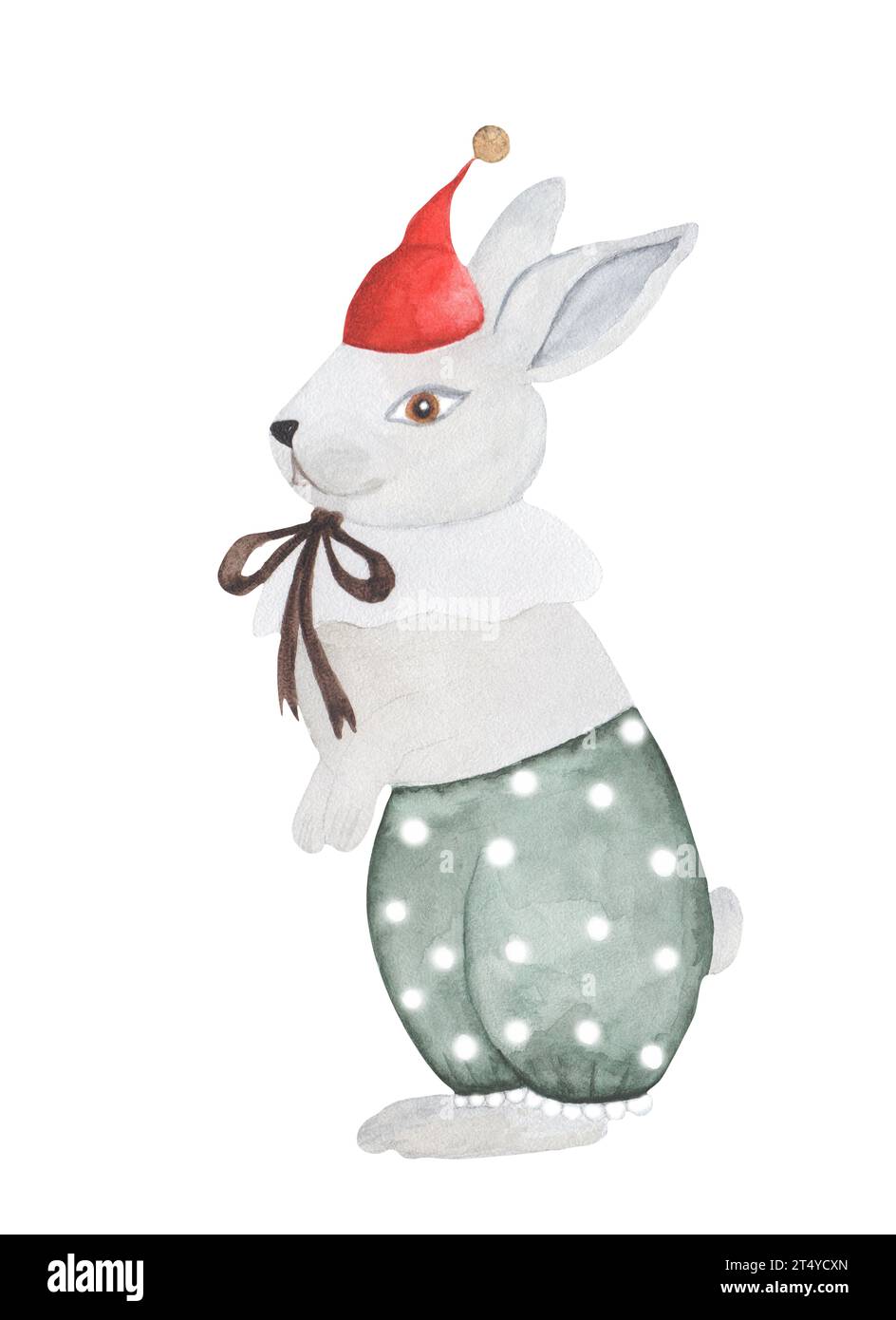 cute christmas vintage bunny. watercolor drawing without background ...