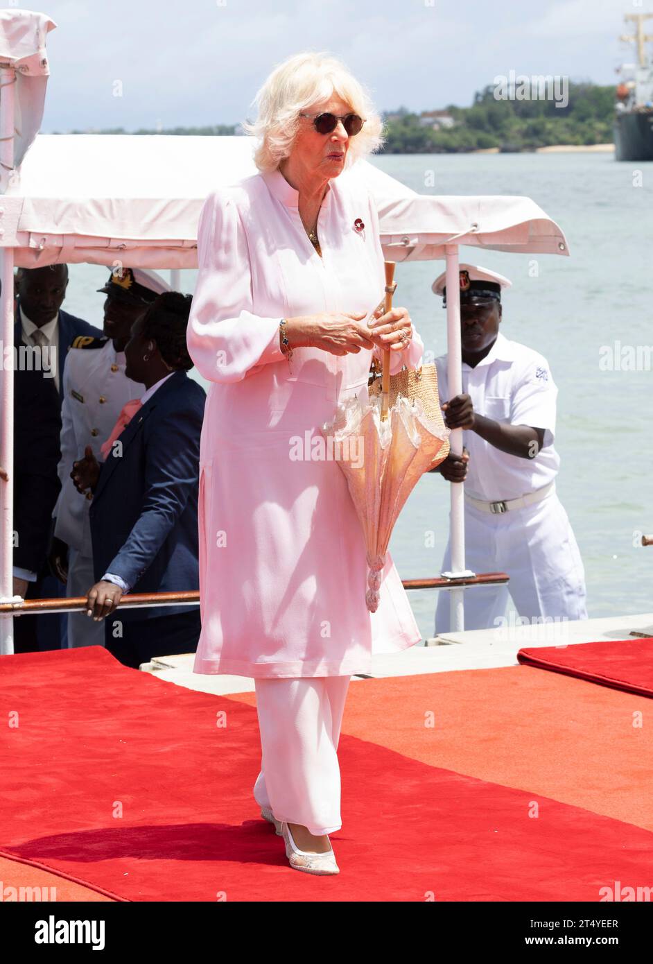 Queen Camilla during a visit to Mtongwe Naval Base in Mombasa, for a ...