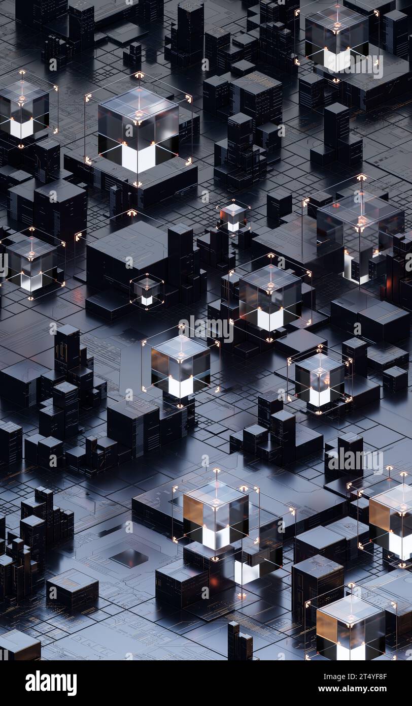 Metallic cube circuit board, 3d rendering. 3D illustration Stock Photo ...