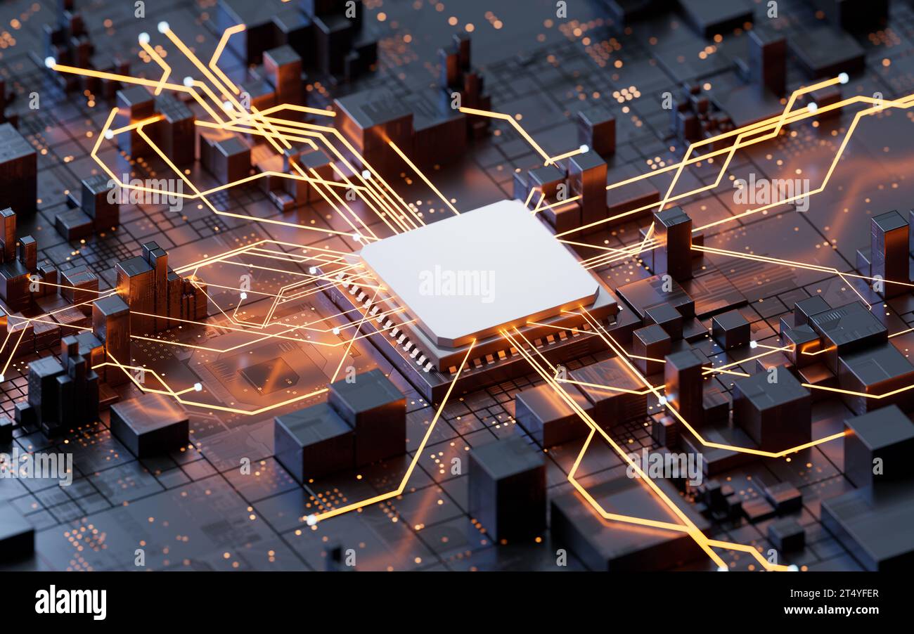 Technology circuit board and core, 3d rendering. 3D illustration Stock Photo - Alamy