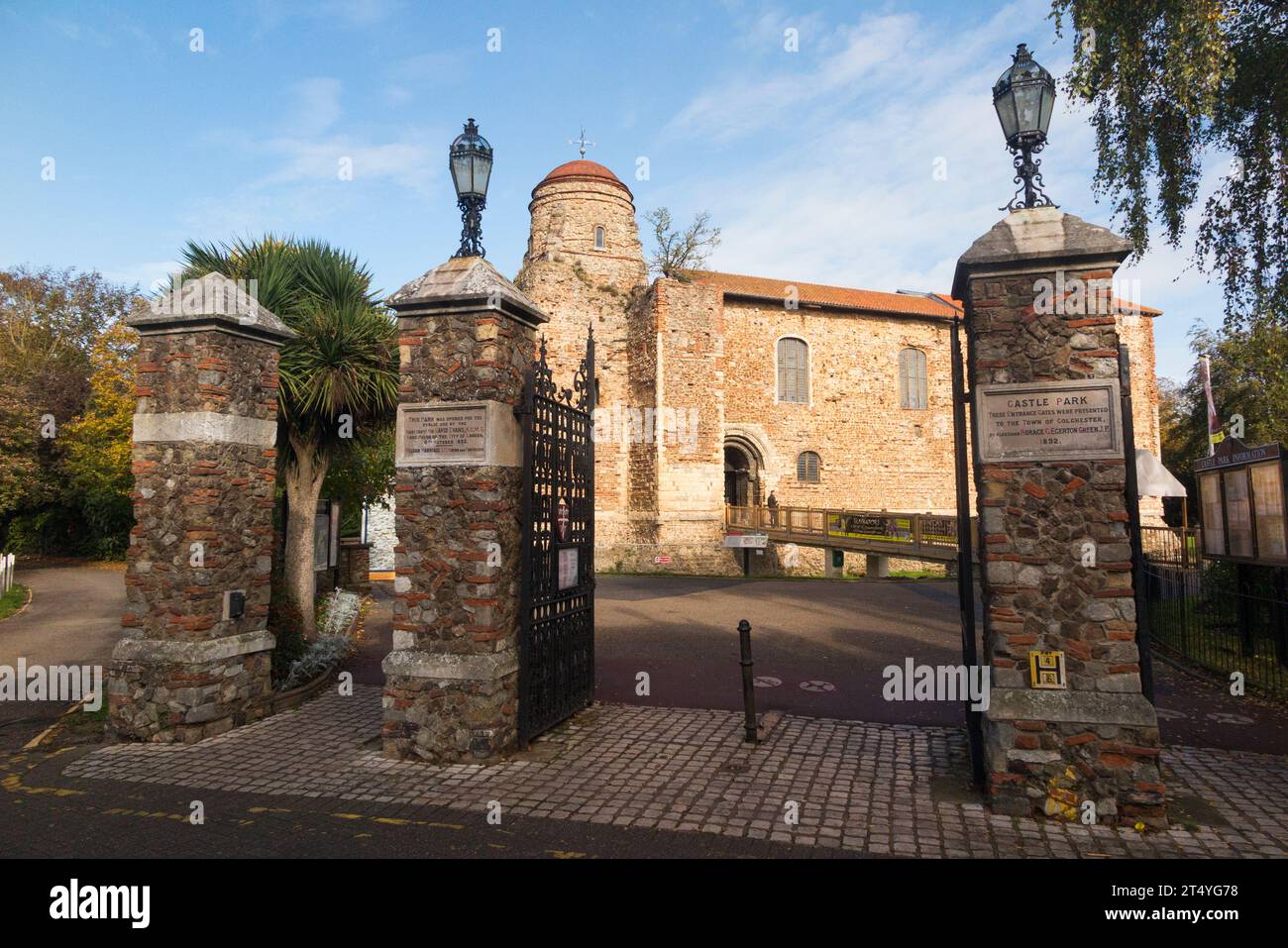 Exterior / outside walls of Colchester Castle, Castle Park, on a sunny ...