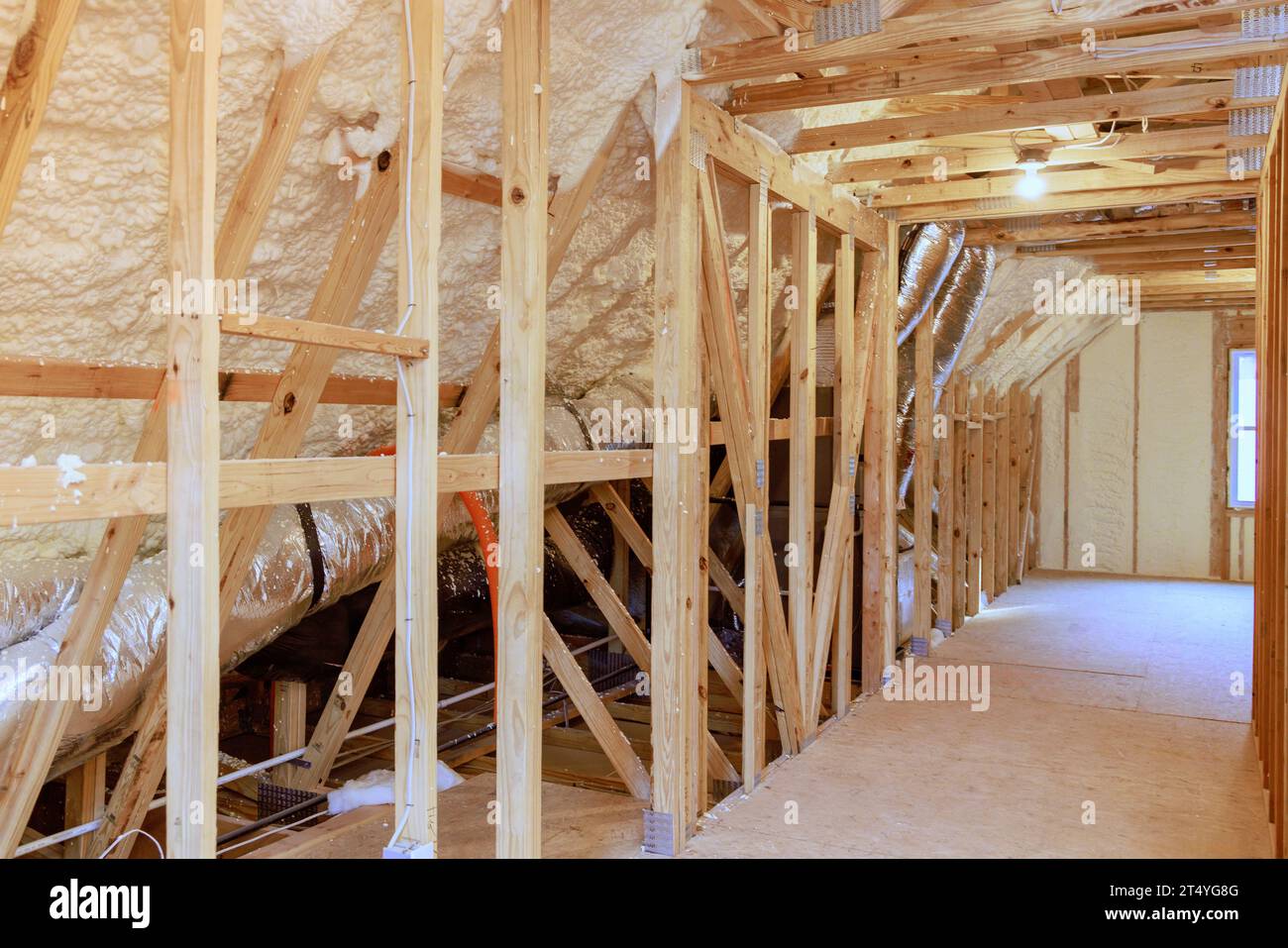 During construction of new home, spray foam thermal hydro insulation is ...