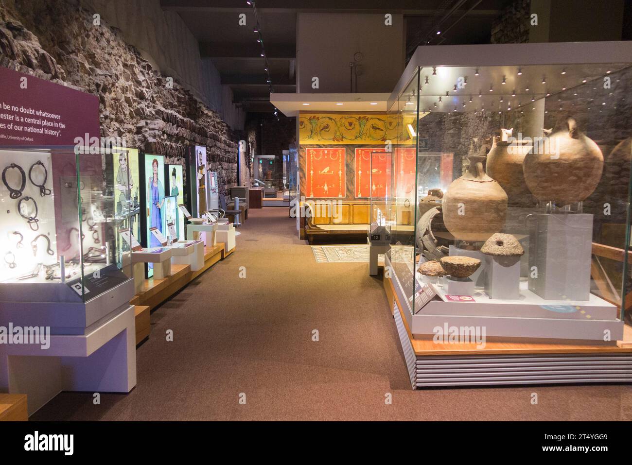 Roman artefacts including ceramic pottery ceramics in case exhibition ...