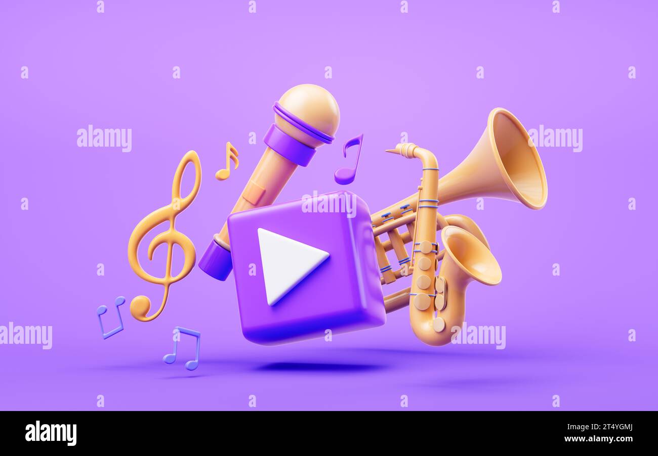 Music player sign with cartoon style, 3d rendering. 3D illustration ...