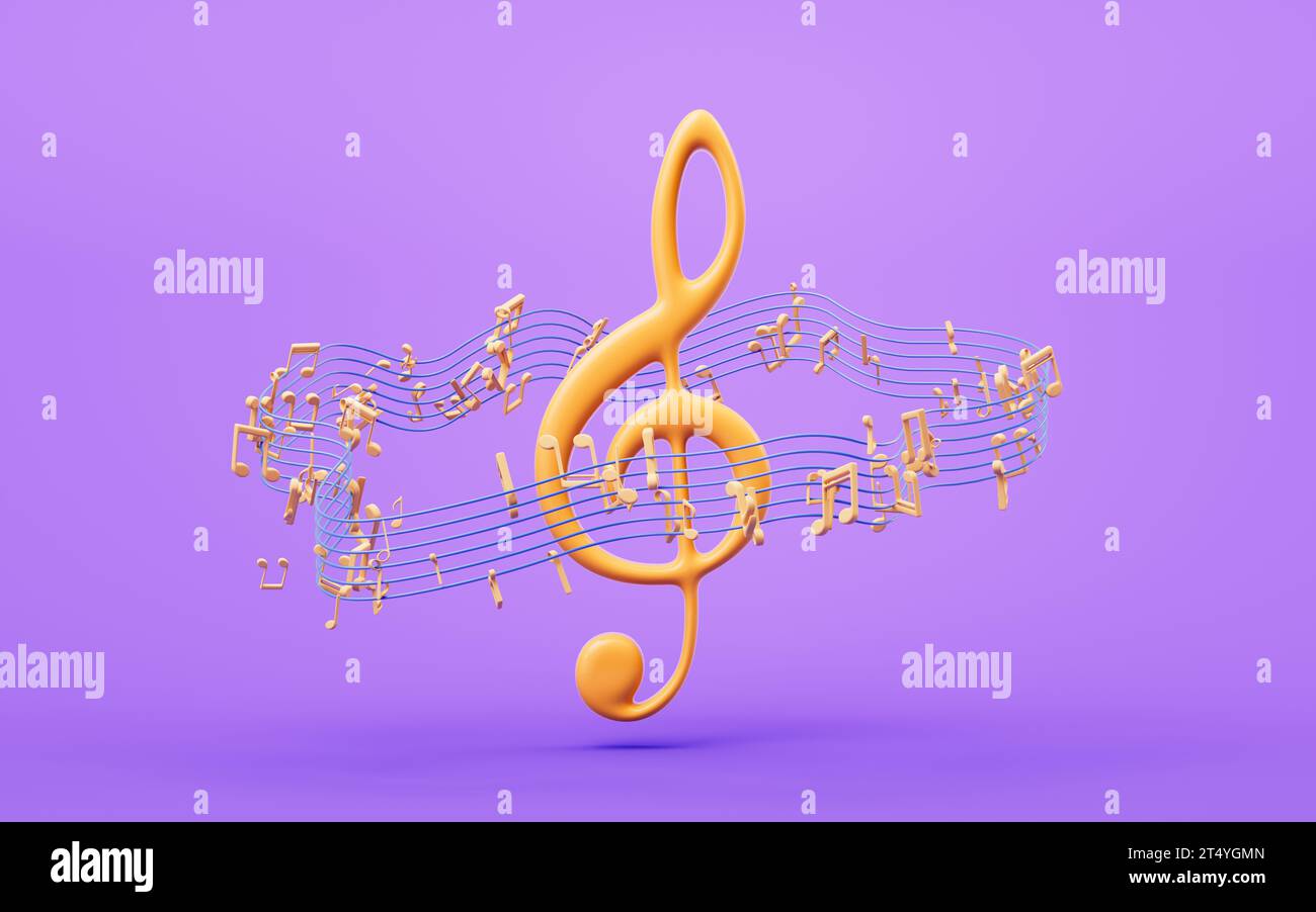 Music notes with cartoon style, 3d rendering. 3D illustration Stock ...