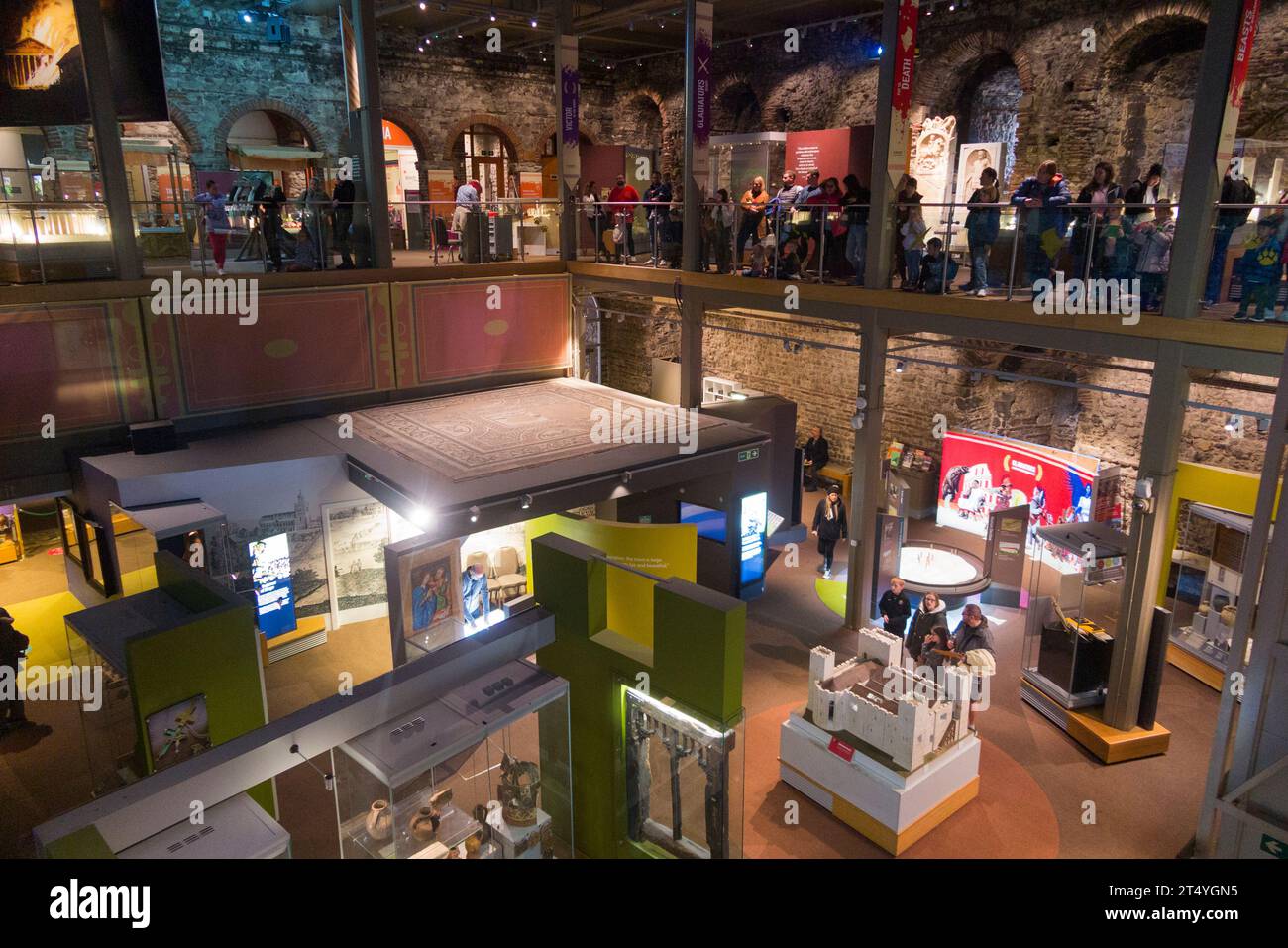 Many tourist visitors & interior display inside Colchester Castle ...