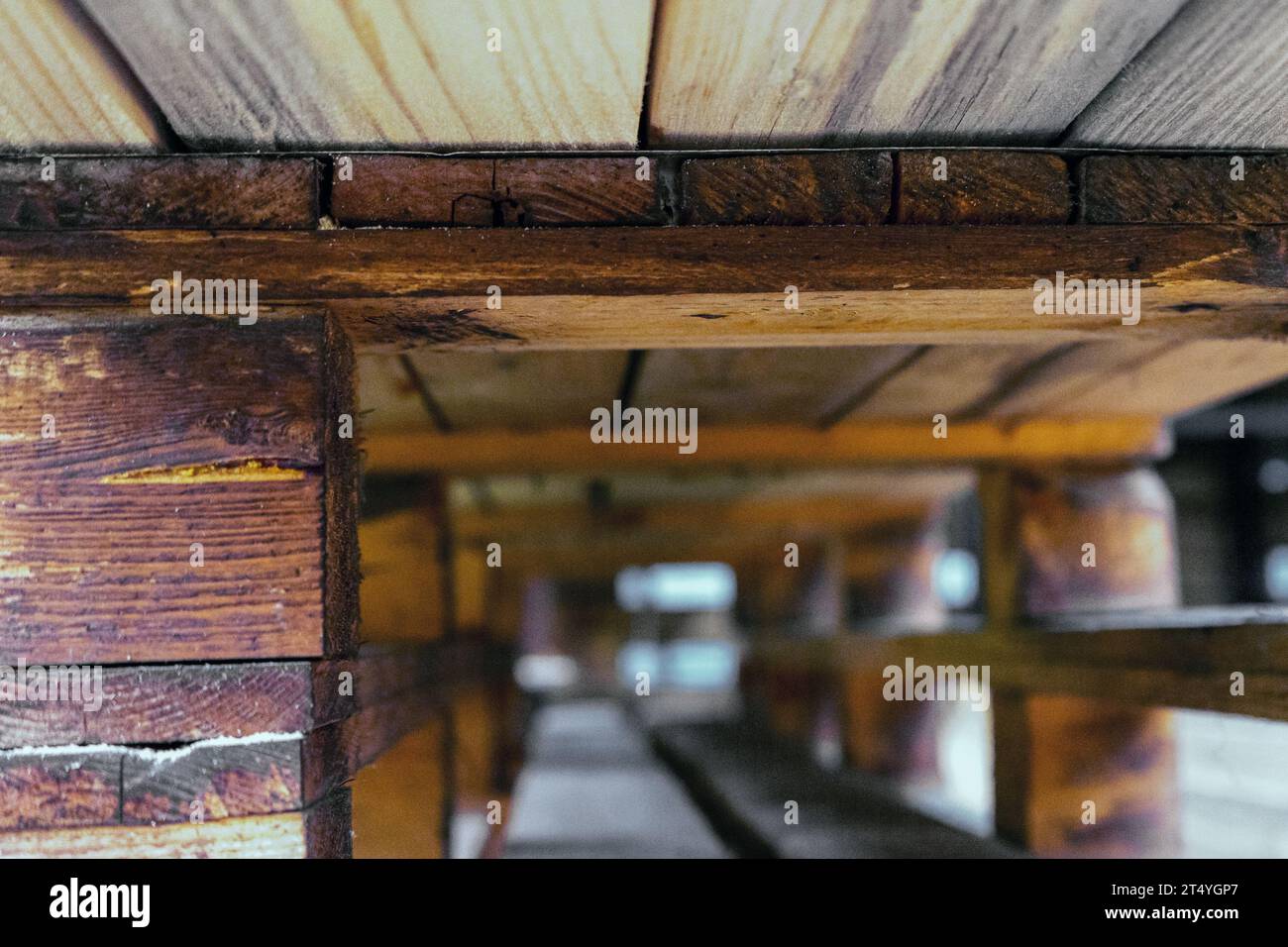 Carpentry made of rough wood, perspective view from below Stock Photo ...