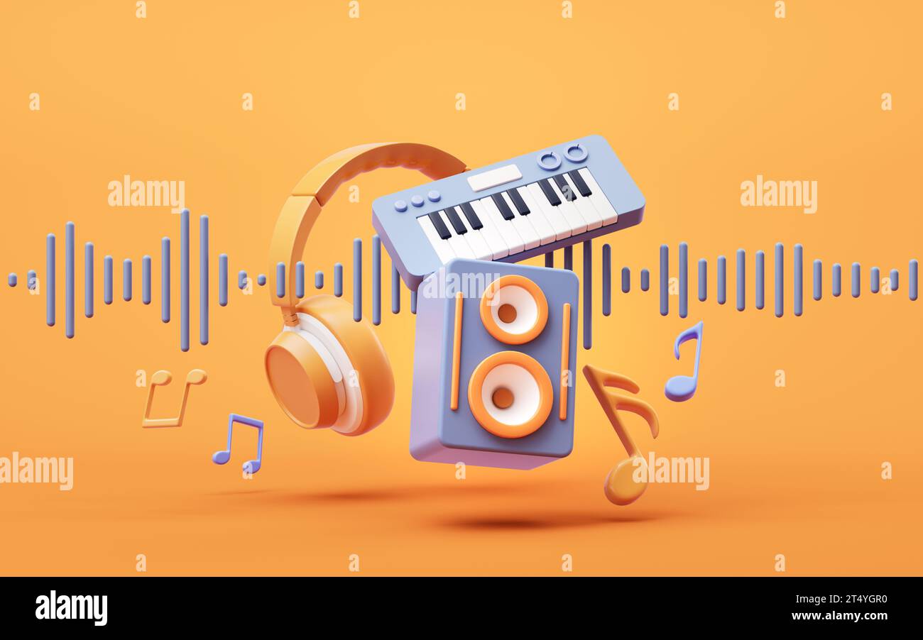 Music instruments with cartoon style, 3d rendering. 3D illustration ...