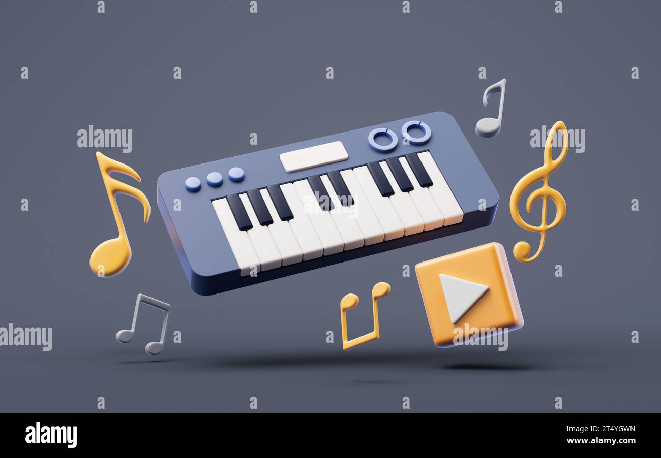 Music instruments with cartoon style, 3d rendering. 3D illustration ...