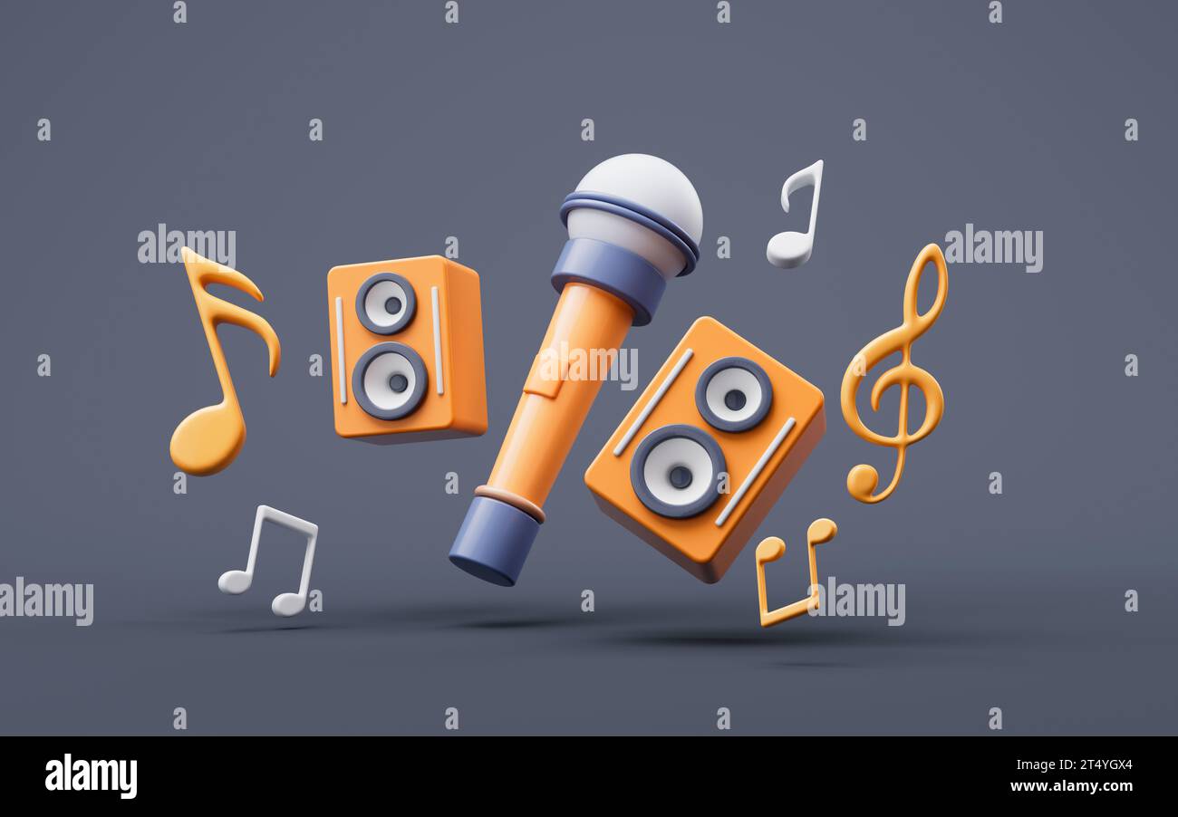 Music instruments with cartoon style, 3d rendering. 3D illustration ...