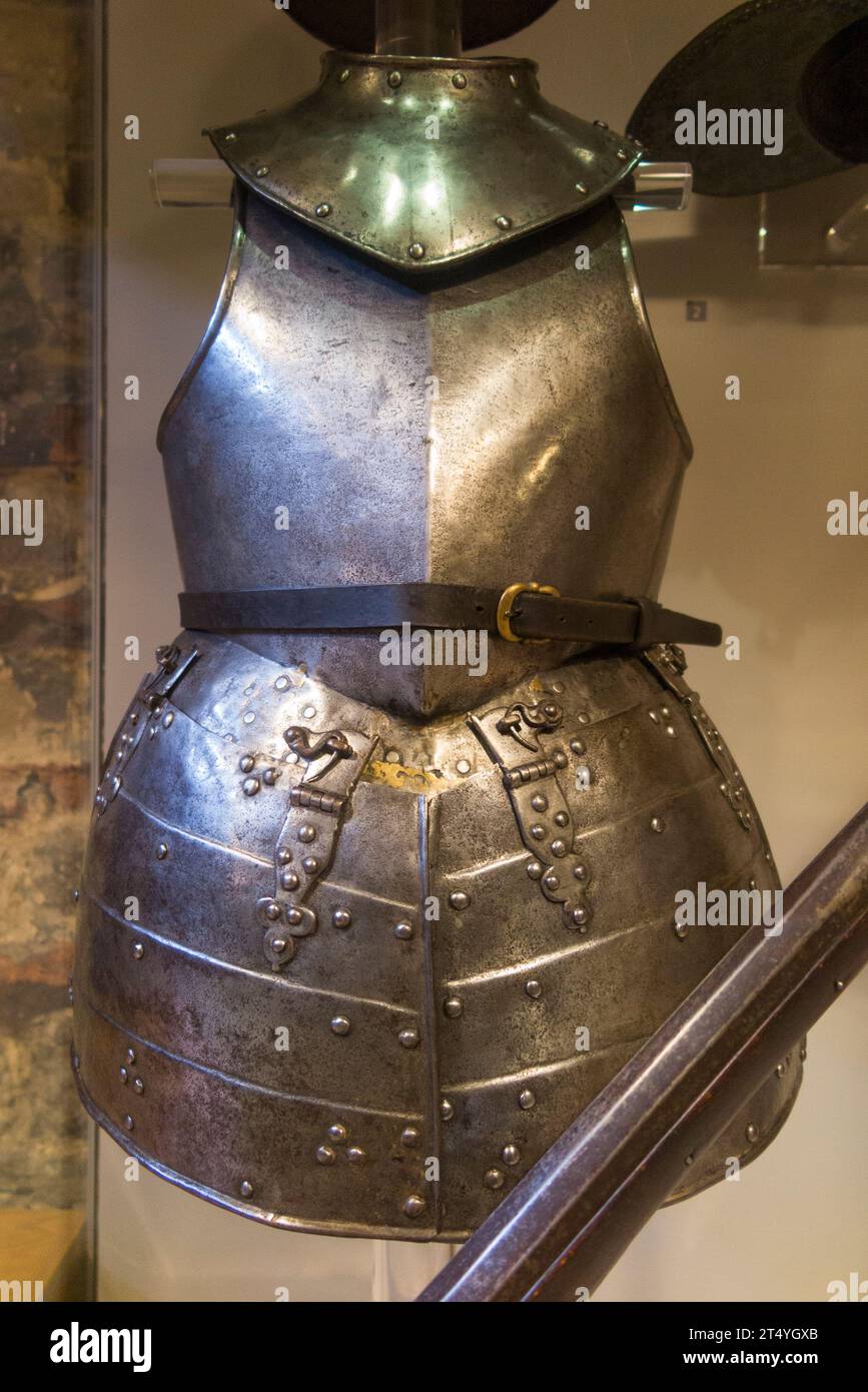 Exhibit of armour from English Civil War soldier & matchlock musket ...