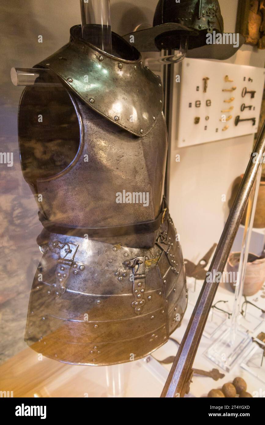 Exhibit of armour from English Civil War soldier & matchlock musket ...