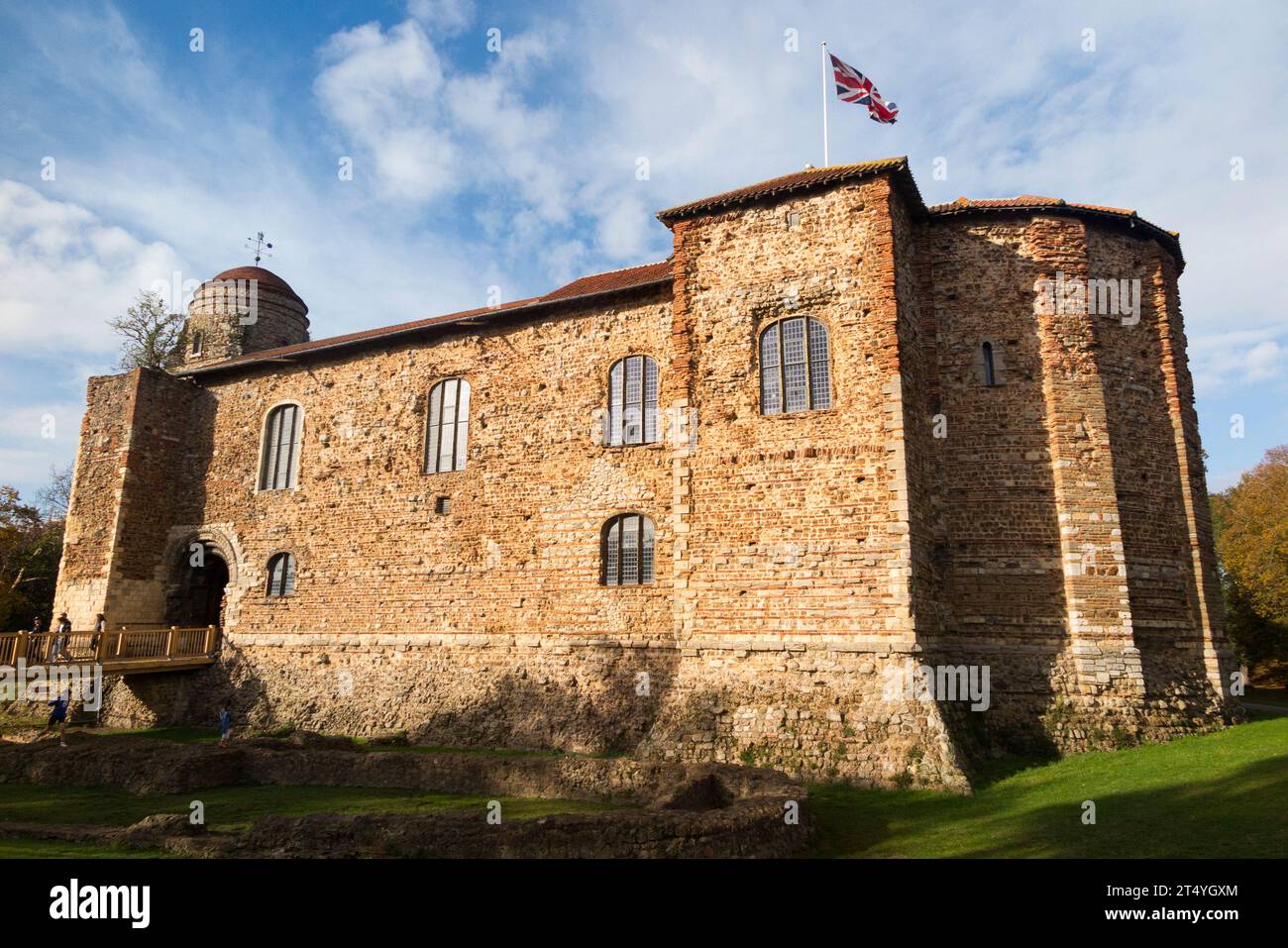 Exterior / outside walls of Colchester Castle, Castle Park, on a sunny ...