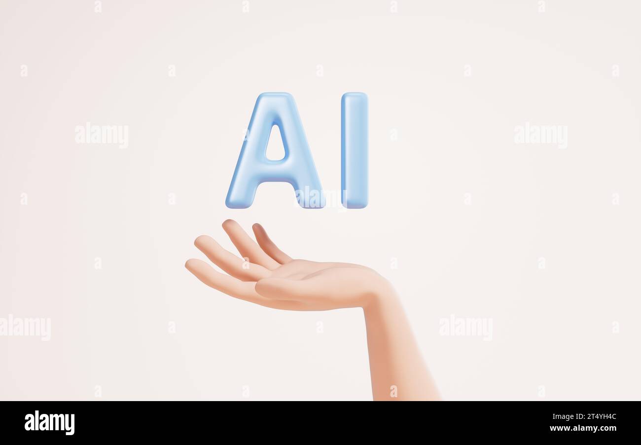 AI fonts with artificial intelligence concept in a hand, 3d rendering ...