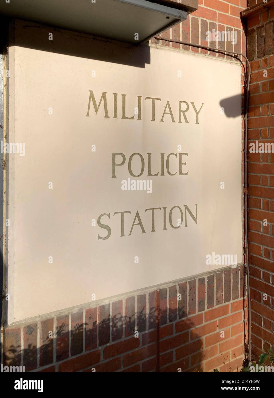 Sign plaque at the front of Colchester Garrison Military Police station ...
