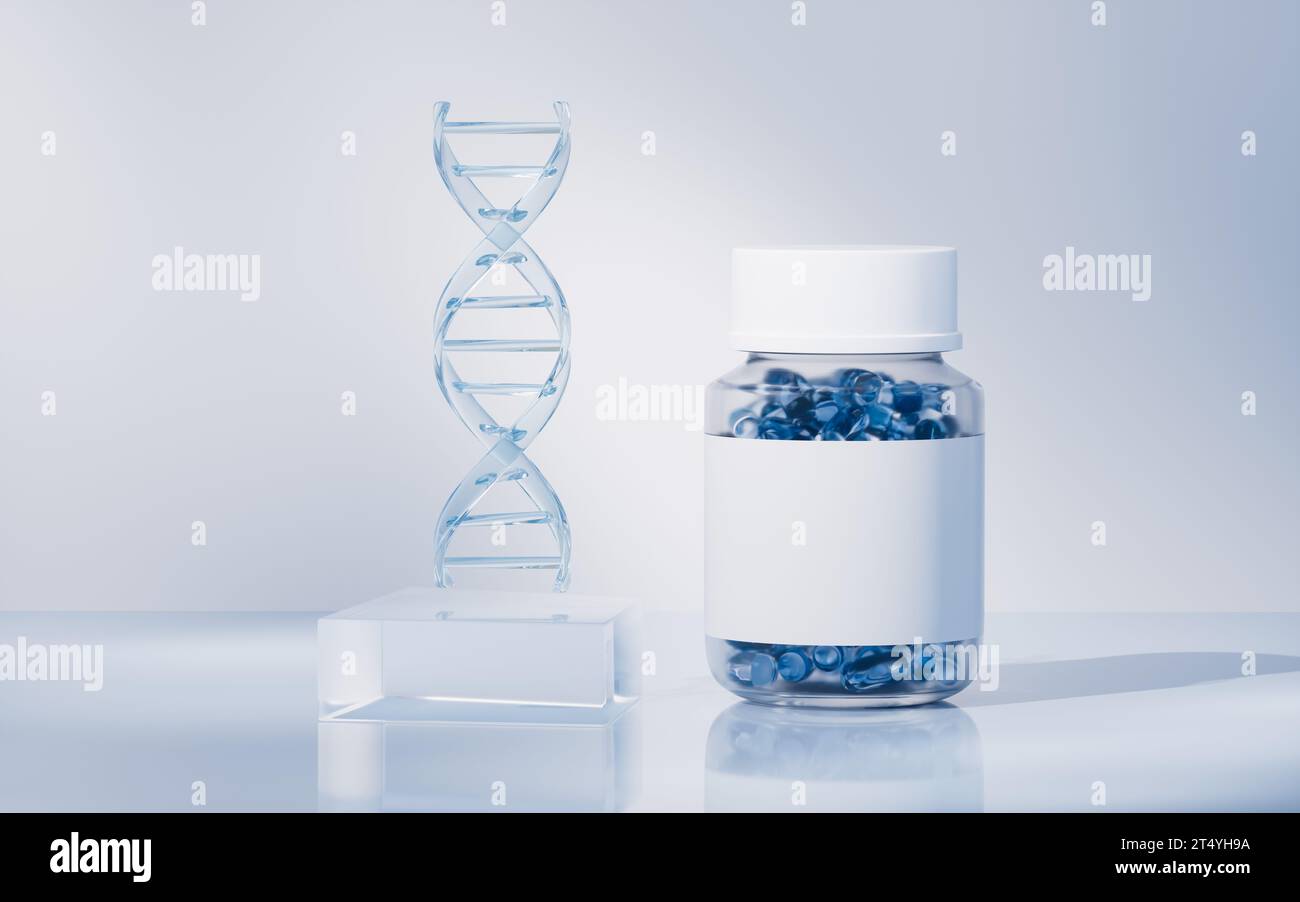 Medicine and DNA with biology concept, 3d rendering. 3D illustration ...