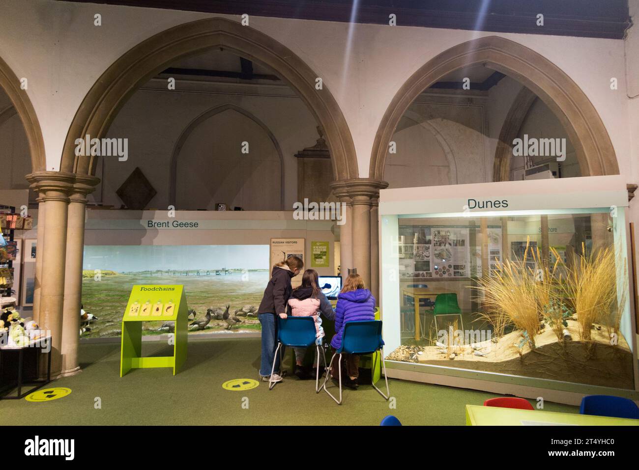 Children / kids study with microscope interactive activity display exhibition inside the Natural ...