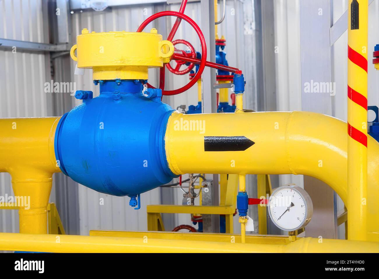 View of yellow pipe for transporting natural gas inside gas ...