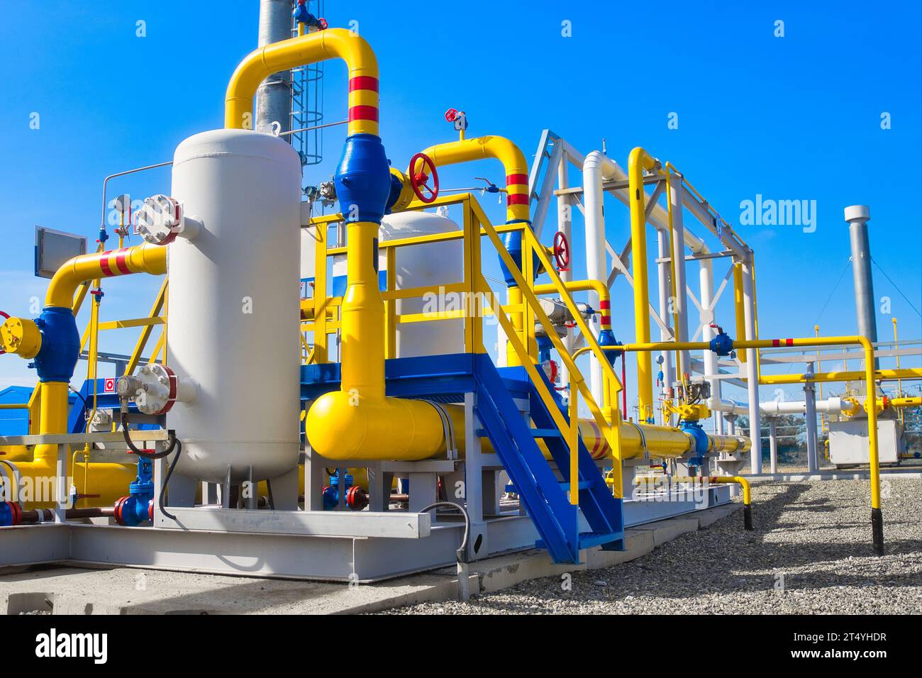 Gas distribution station. Industrial facility. Gas processing station ...
