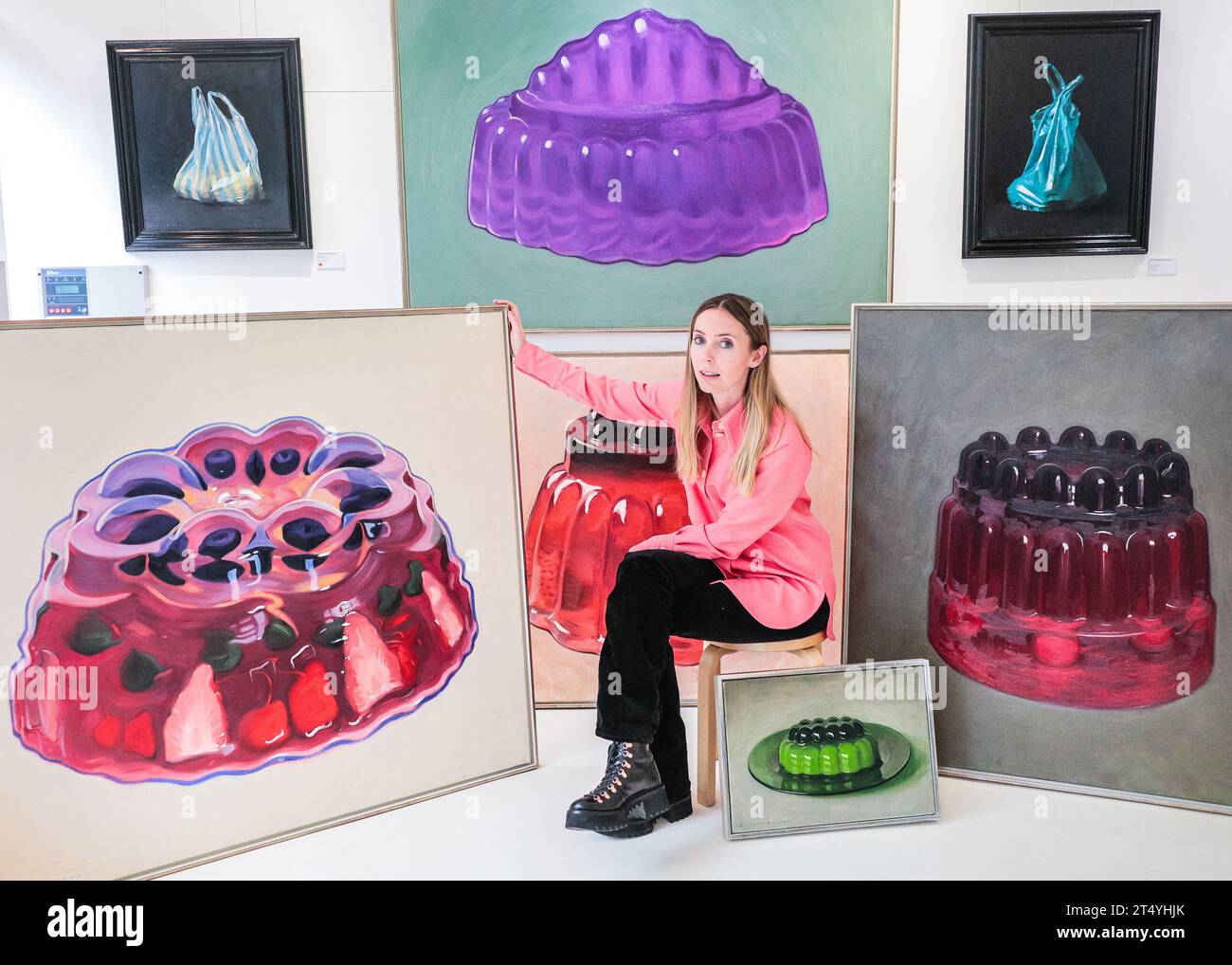 London, UK. 2nd Nov, 2023. Artist Florence with her works 'Violet ...
