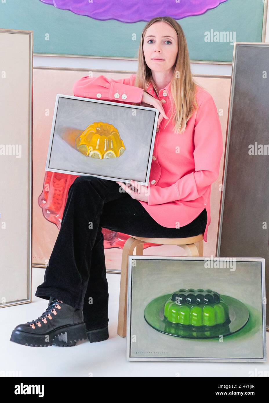 London, UK. 2nd Nov, 2023. Artist Florence with her works 'Lemon ...