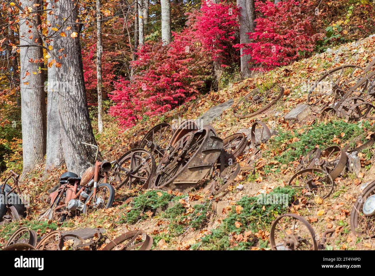 Old bicycles and fall colors in the Blue Ridge Mountains Stock Photo ...