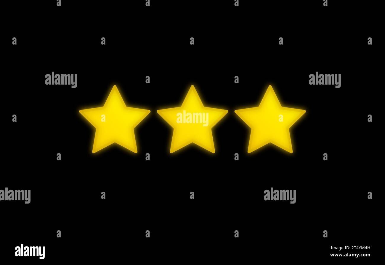 Three stars on black background. Three stars lined up on black ...