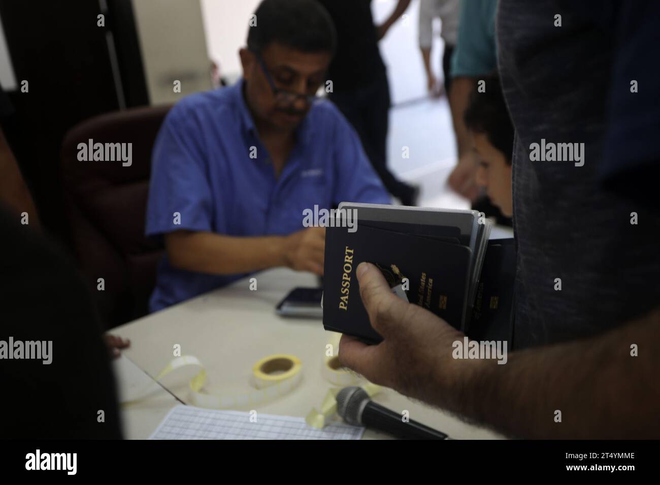Rafah, Gaza. 01st Nov, 2023. A Palestinian security officer checks an ...