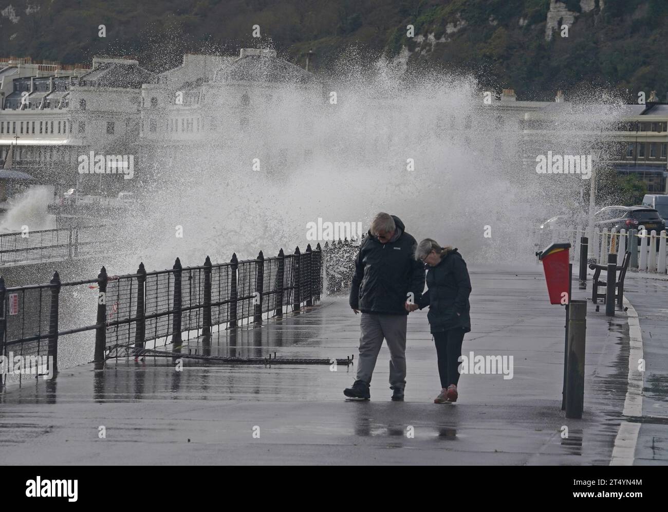 Waves crashing in Dover Kent, as Storm Ciaran brings high winds and ...