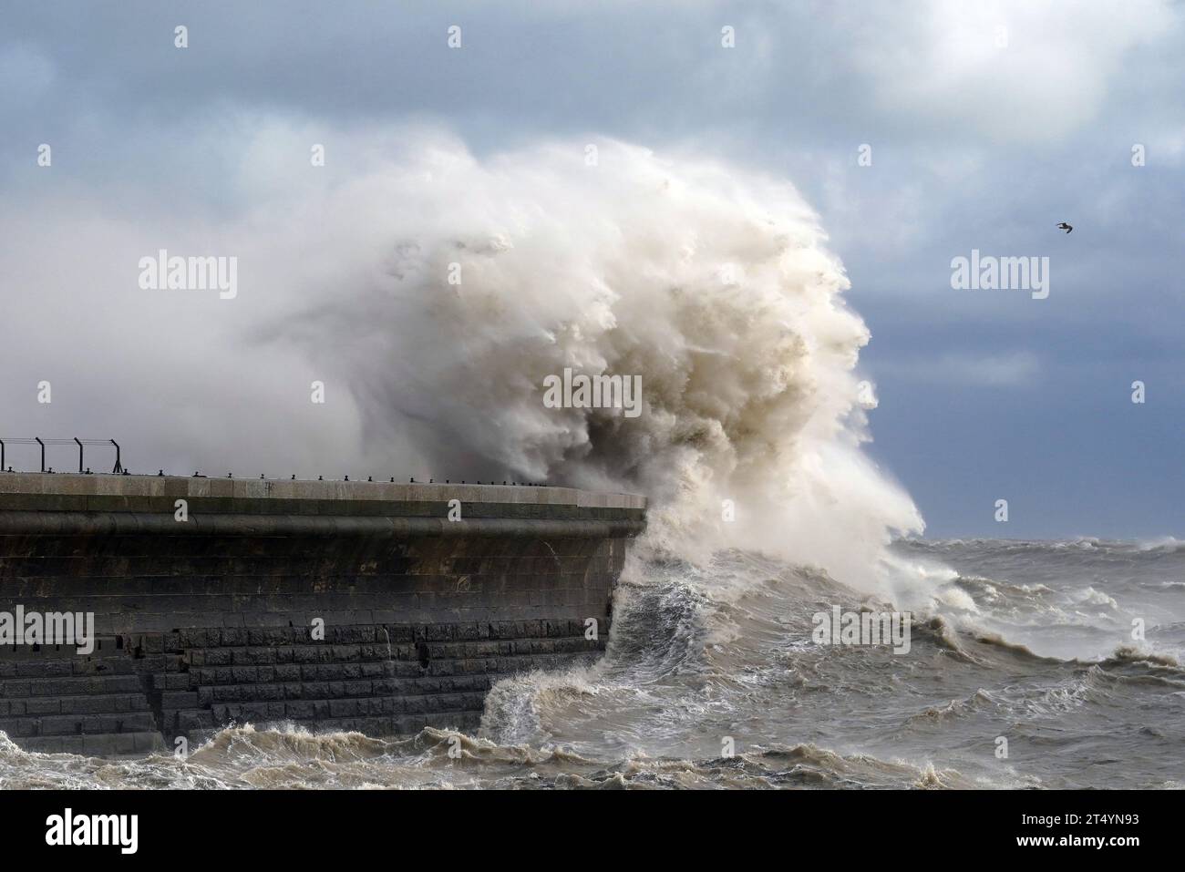 Waves crash over Dover harbour wall, as Storm Ciaran brings high winds ...