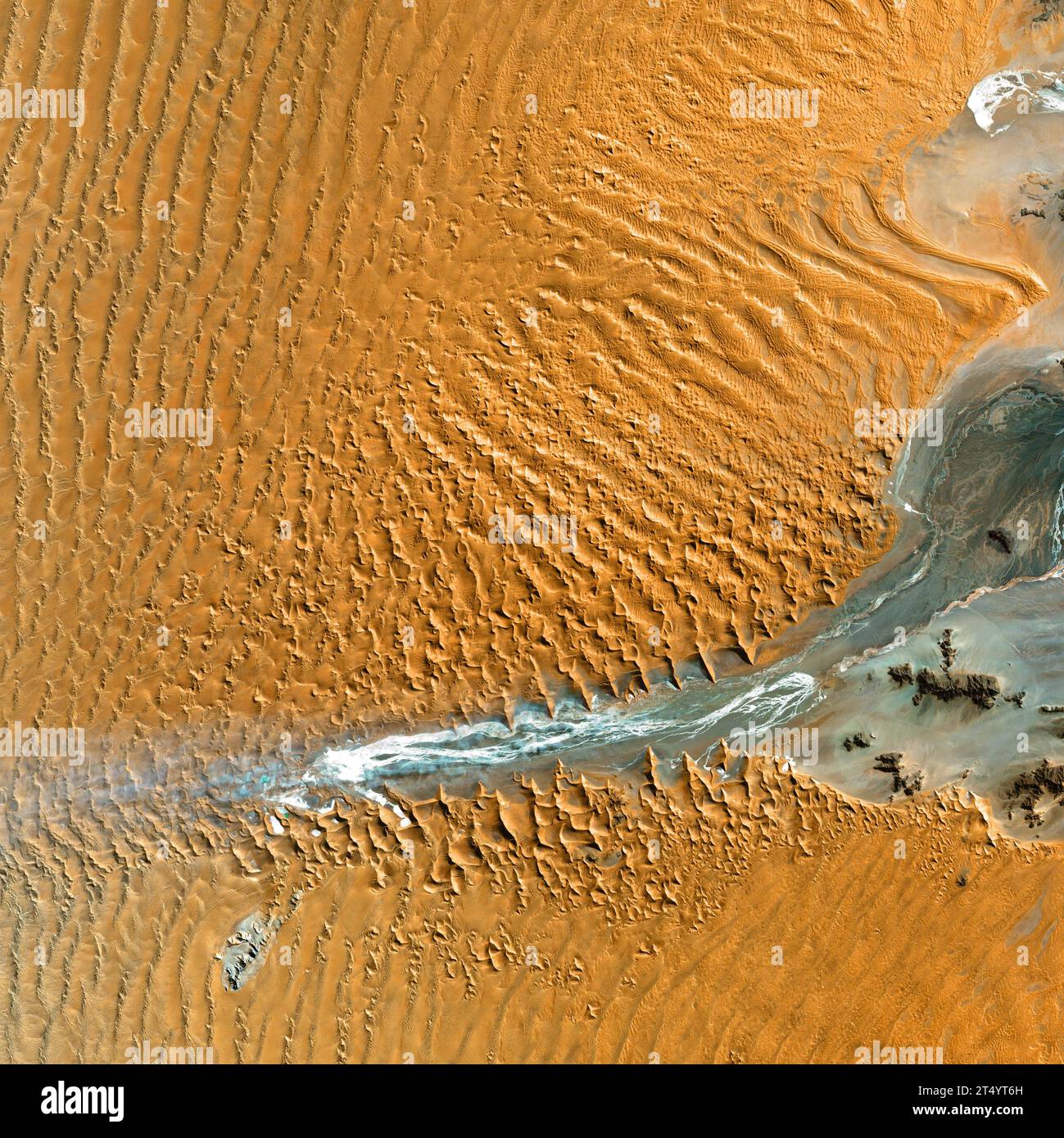 Space, water on mars and satellite footage of a landscape on a planet ...