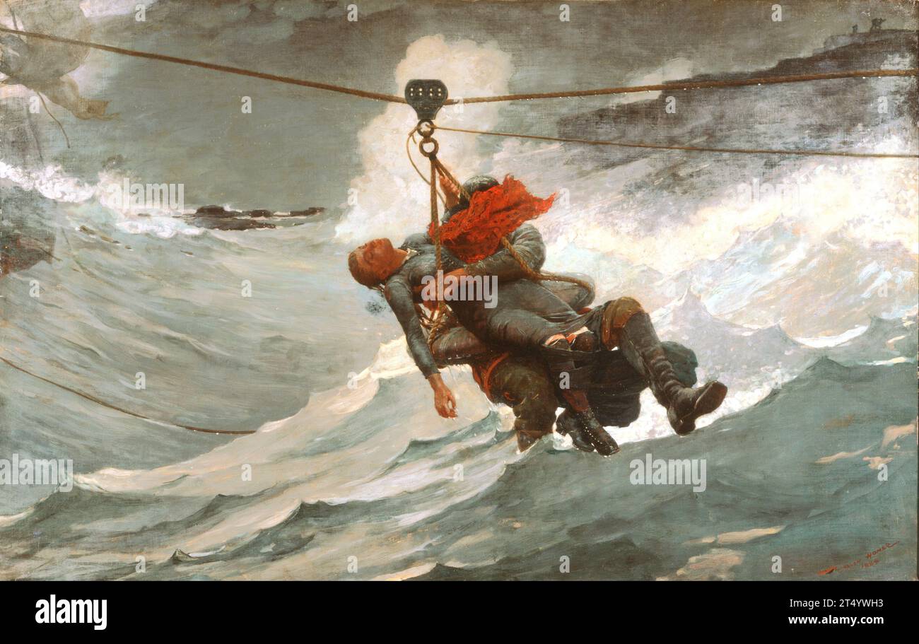 Winslow Homer - The Life Line - 1884 - Dramatic rescue at sea Stock ...