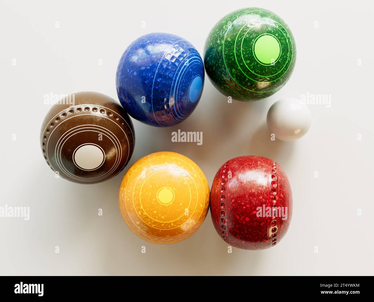 A collection of modern lawn bowling balls with various engraved ...