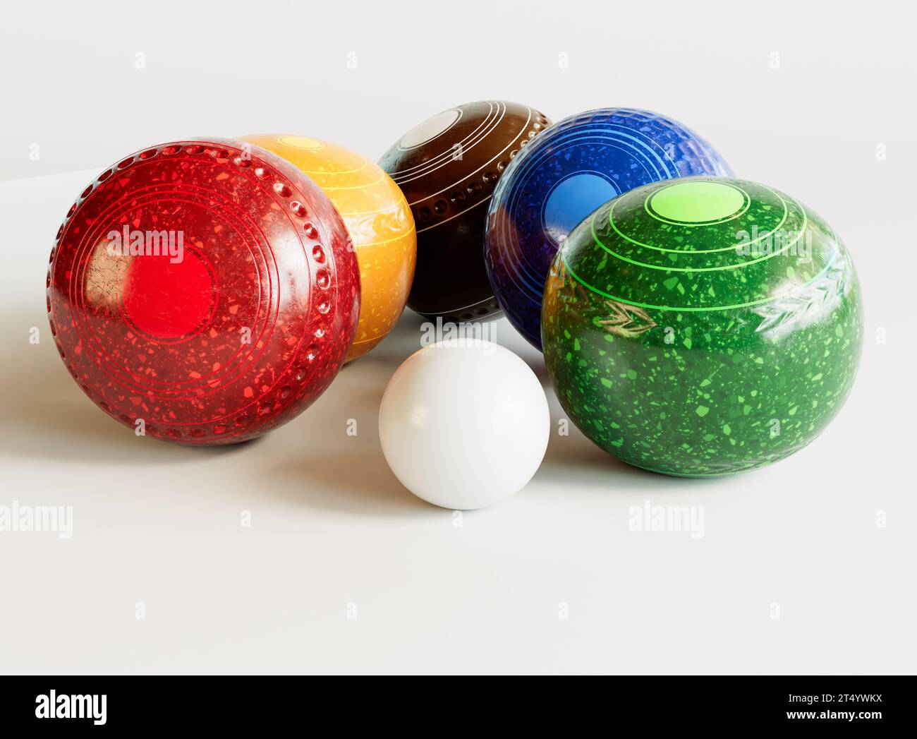 A collection of modern lawn bowling balls with various engraved ...