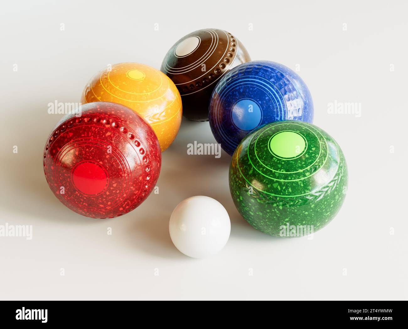 A collection of modern lawn bowling balls with various engraved ...