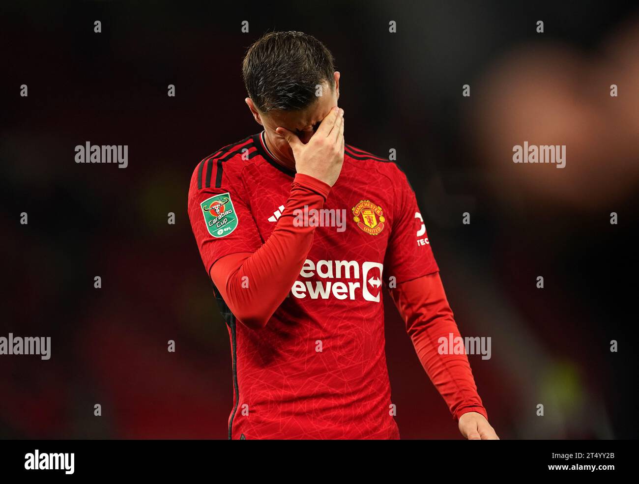 Manchester United's Mason Mount reacts following the Carabao Cup fourth ...