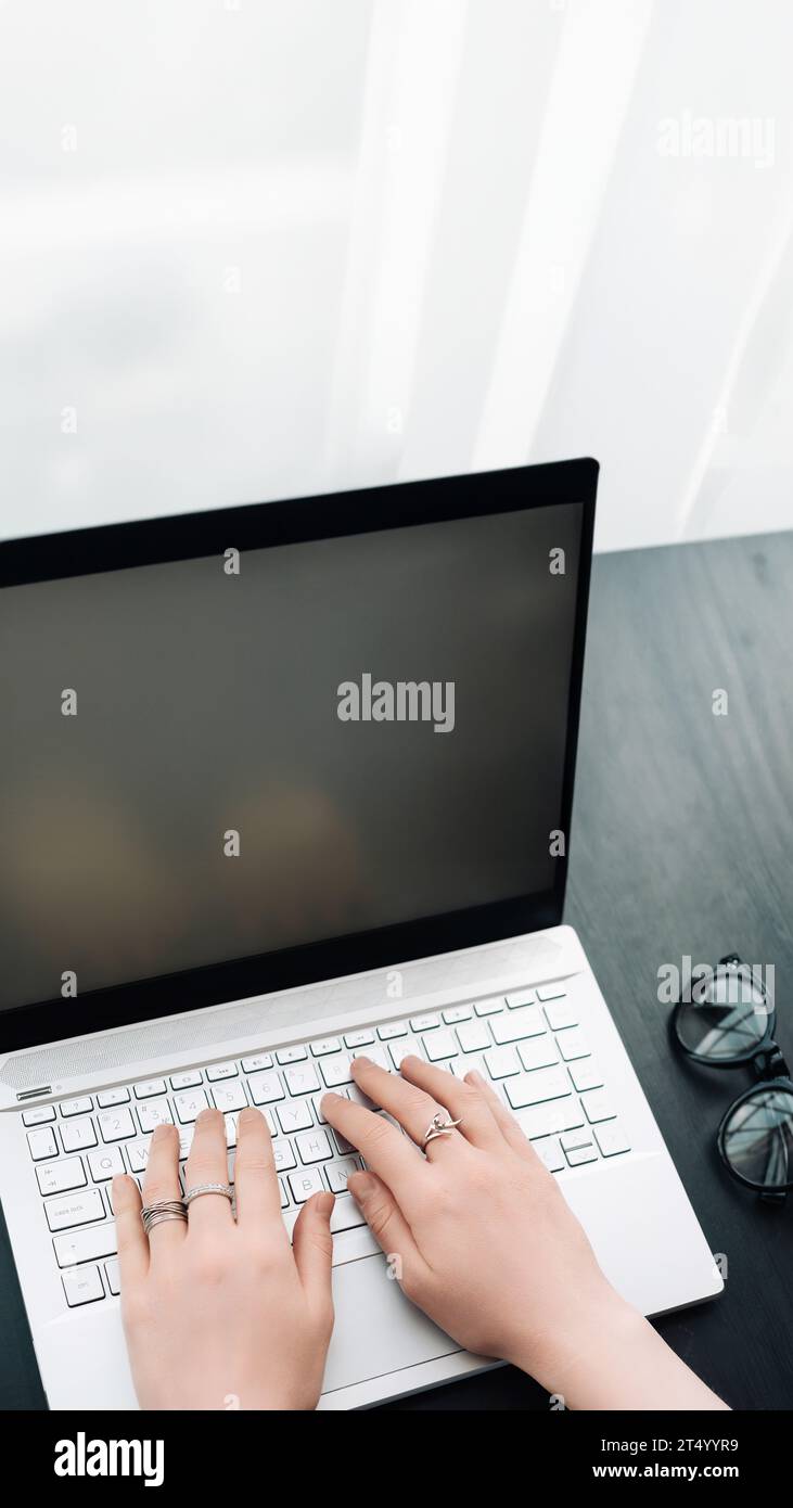 Versatile Work Environment. Woman's Hands Typing on Computer Keyboard ...