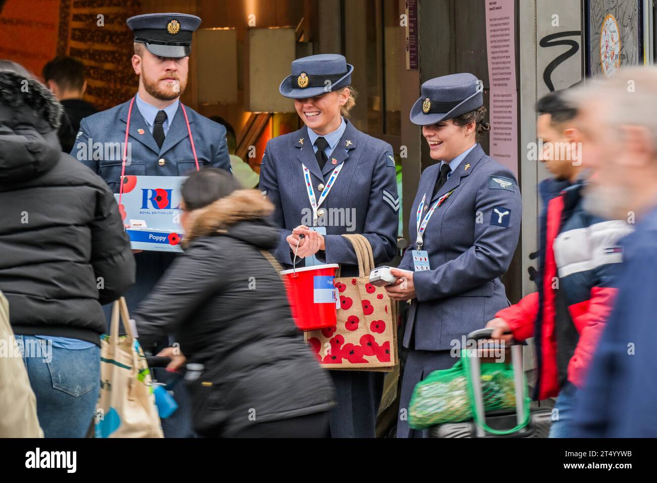 London, UK. 2nd Nov, 2023. RAF personnel sell poppies at Brixton ...