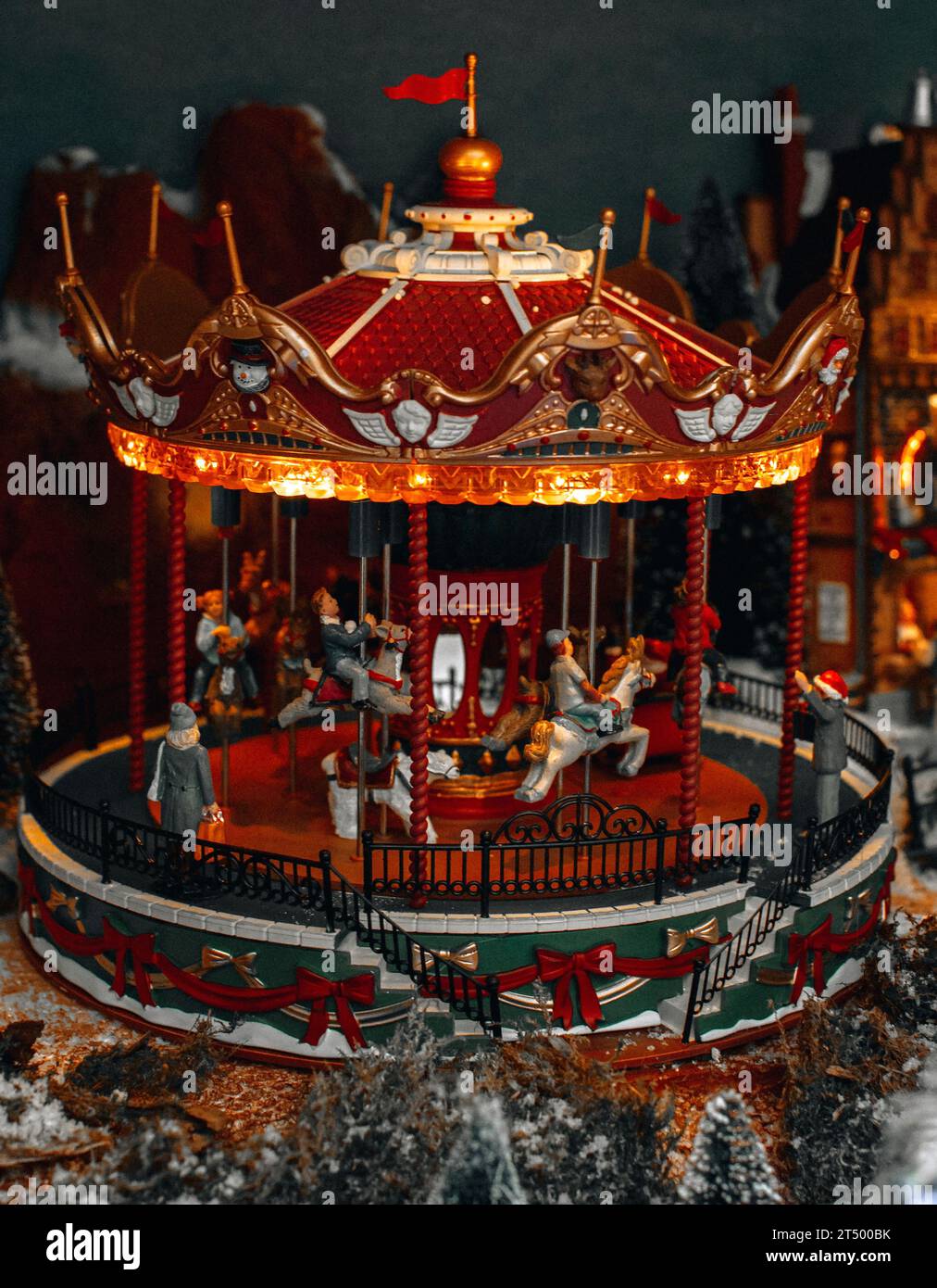 New Year and Christmas toys decorations with Christmas tree, snow and ...