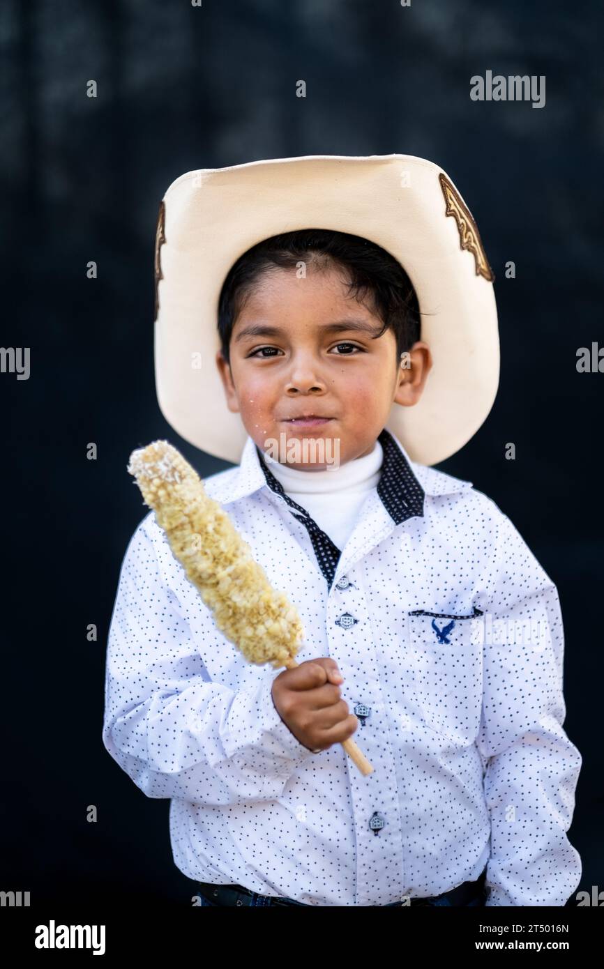 A young Mexican cowboy taking part in the annual four-day Cabalgata de ...