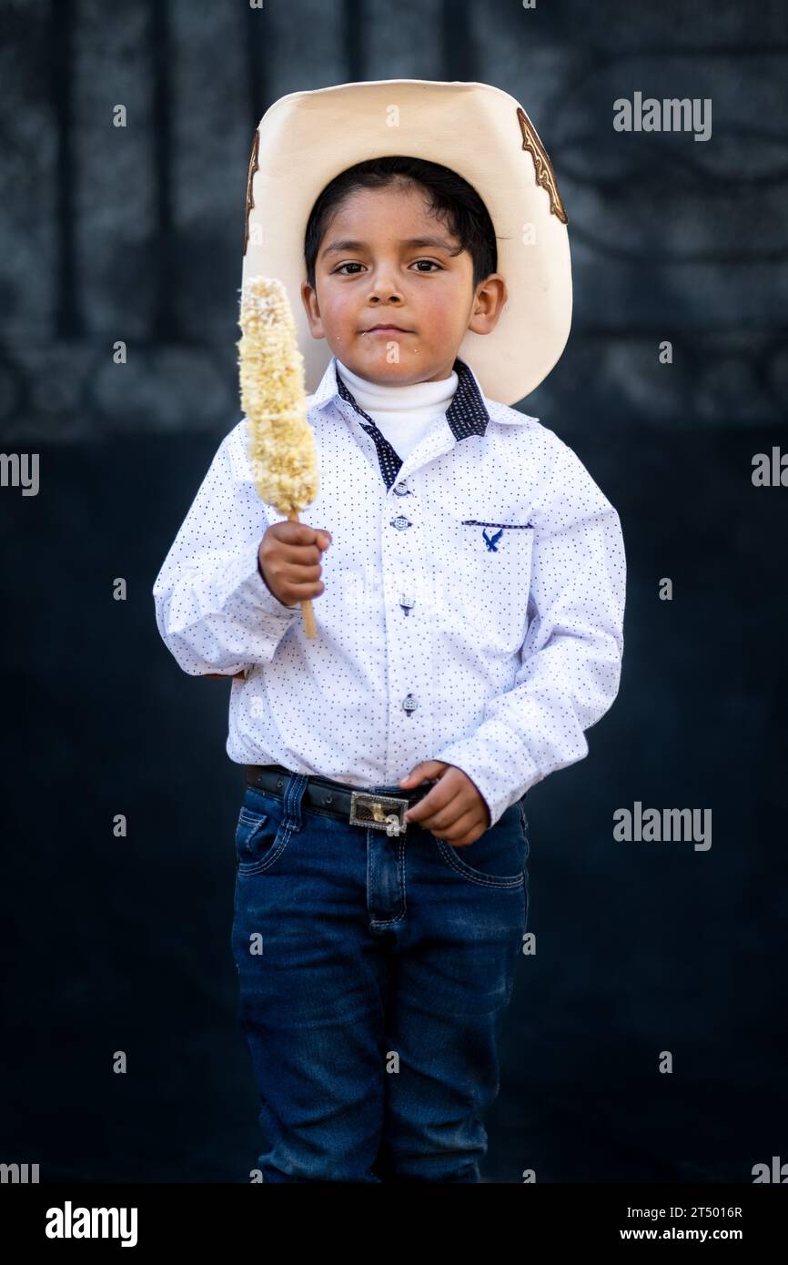 A young Mexican cowboy taking part in the annual four-day Cabalgata de ...