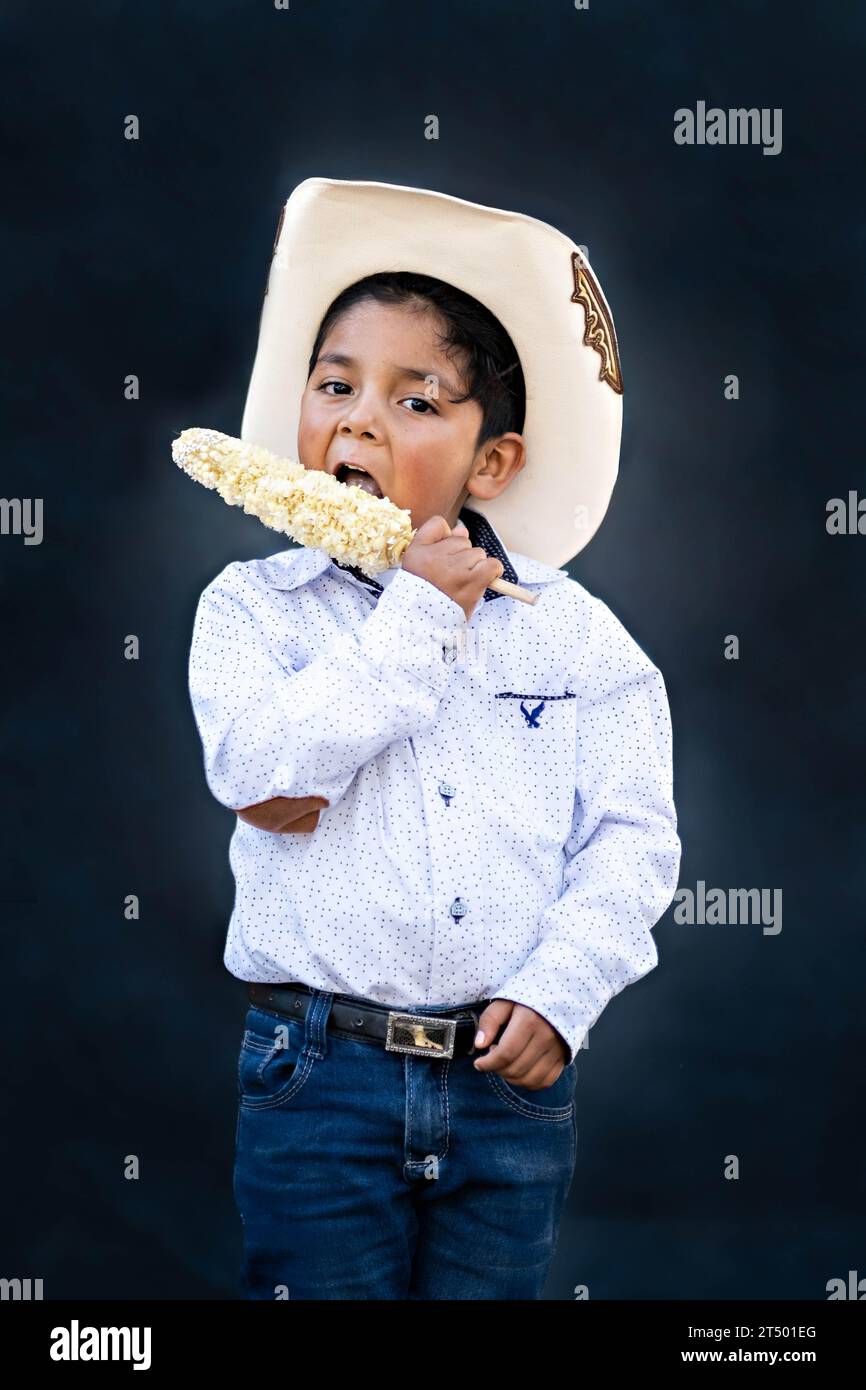 A young Mexican cowboy taking part in the annual four-day Cabalgata de ...