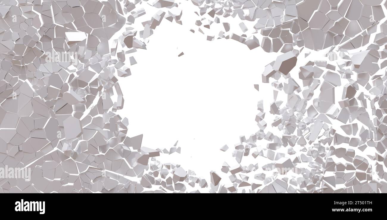 Opening on a brocken wall, Big empty hole isolated on white transparent ...