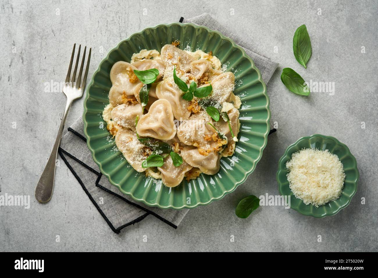 Homemade italian ravioli pasta in heart shape with beef meat, cheese ...