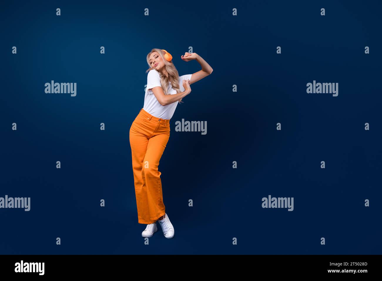 Full length photo of positive good mood girl have fun enjoy vacation ...