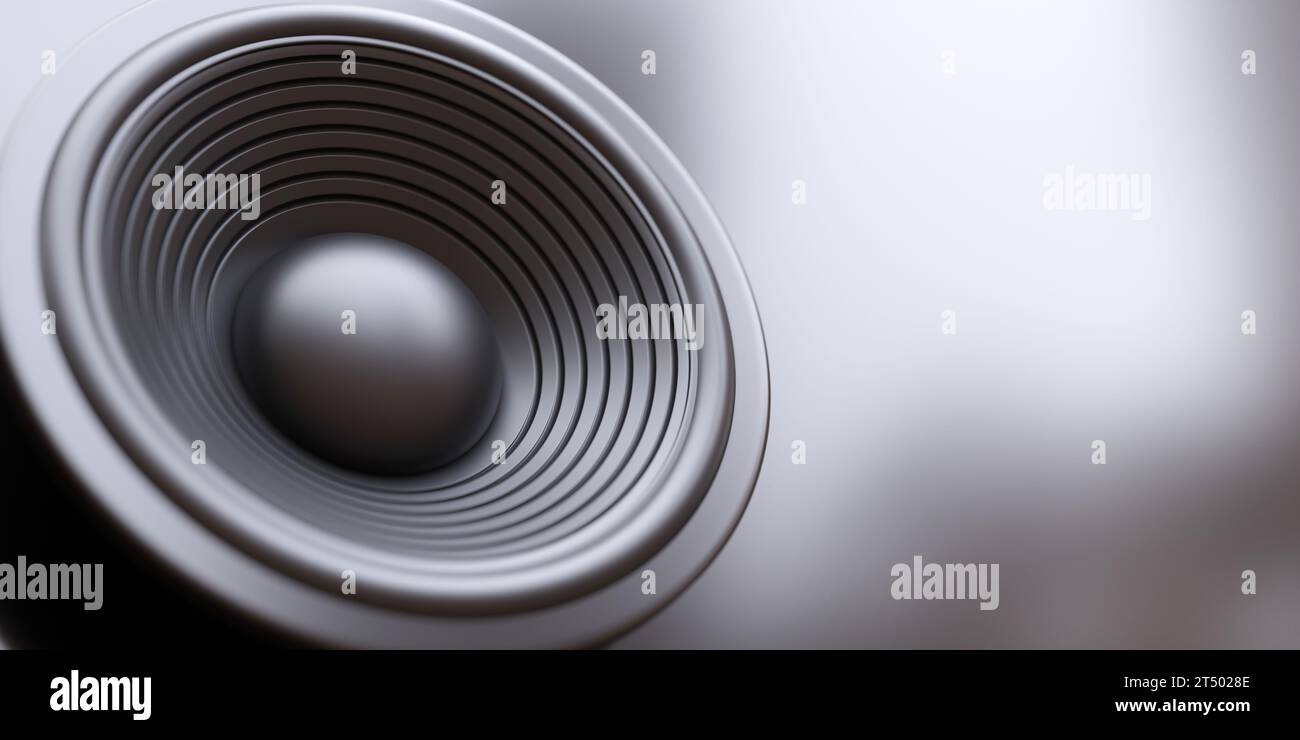 Silver Loudspeaker on empty silver background. Round shaped speaker ...