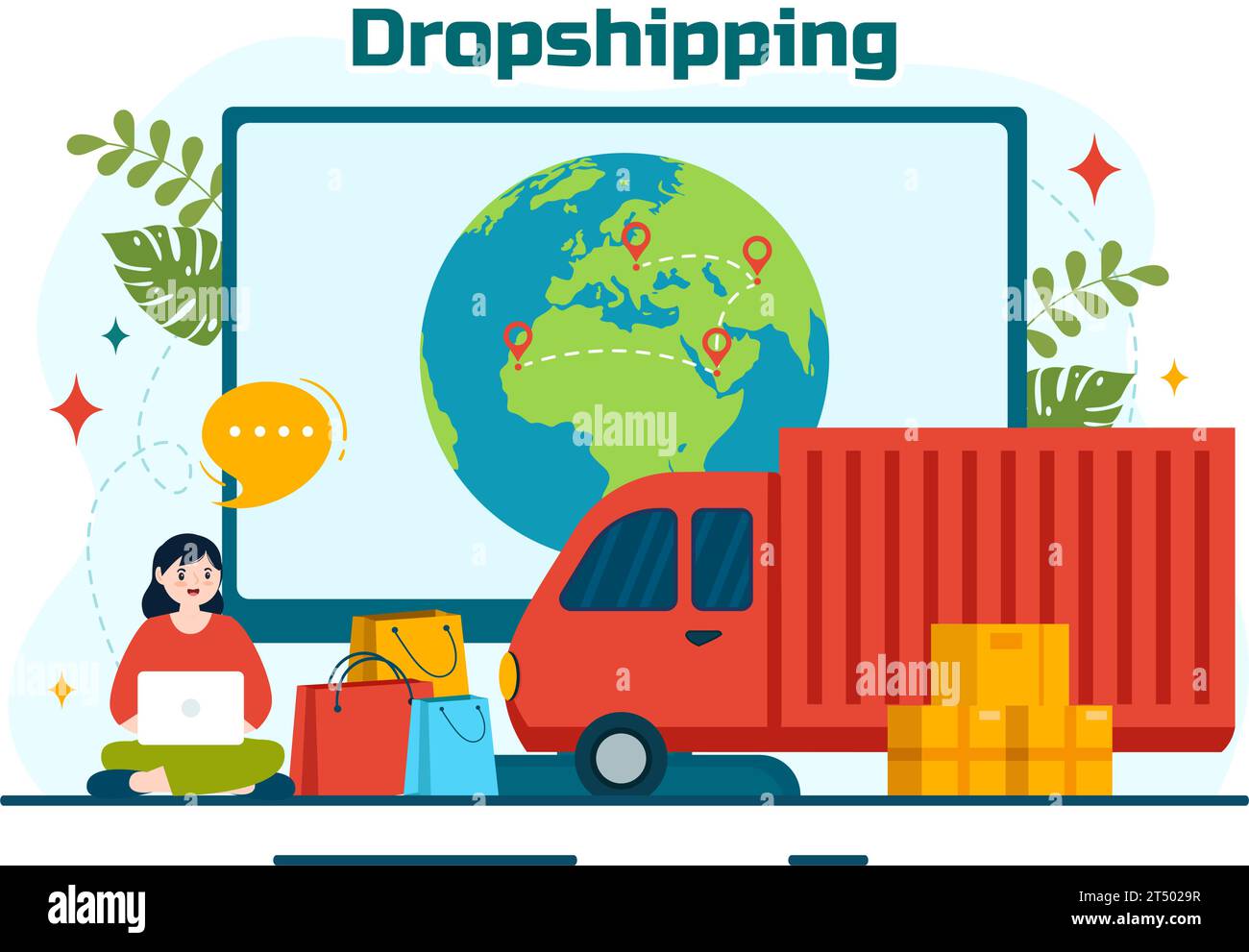 Dropshipping Business Vector Illustration with Businessman Open E ...