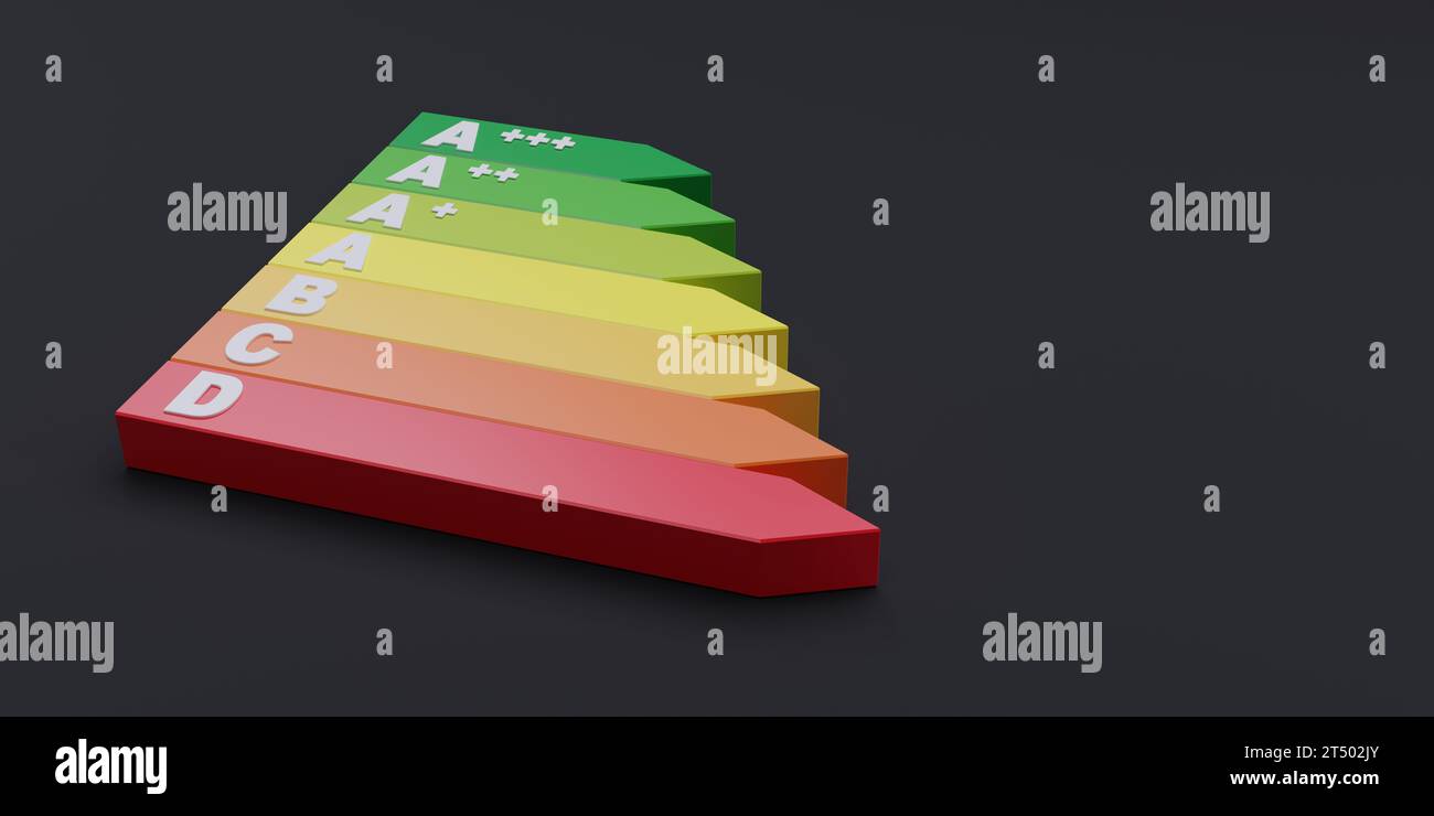 Energy Efficiency Label Classification isolated on empty black ...